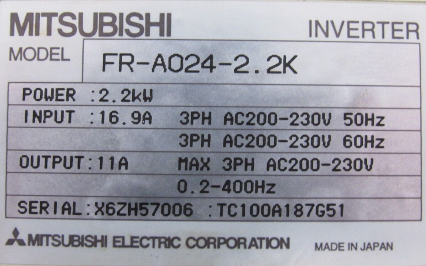 USED MITSUBISHI FR-A024-2.2K INVERTER FRA02422K - SB Industrial Supply ...