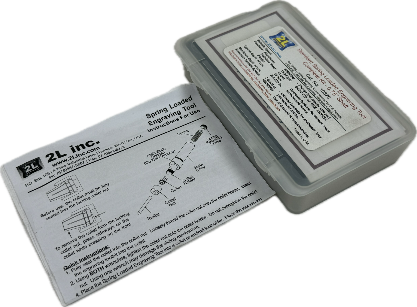 NEW 2L INC. 10870 STANDARD SPRING LOADED ENGRAVING TOOL KIT 0.75" SHAFT ...