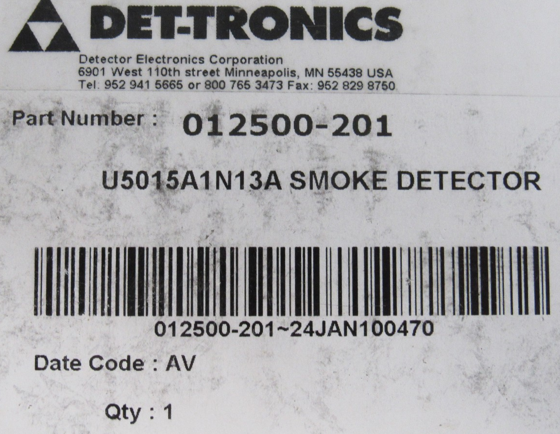 NEW DET-TRONICS U5015A1N13A SMOKE DETECTOR 012500-201 - SB Industrial ...