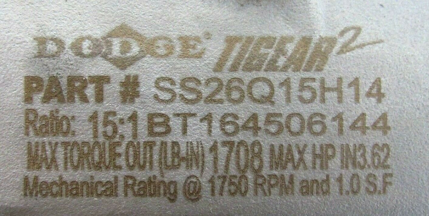 NEW DODGE SS26Q15H14 STAINLESS STEEL TIGEAR-2 REDUCER 15:1 - SB ...