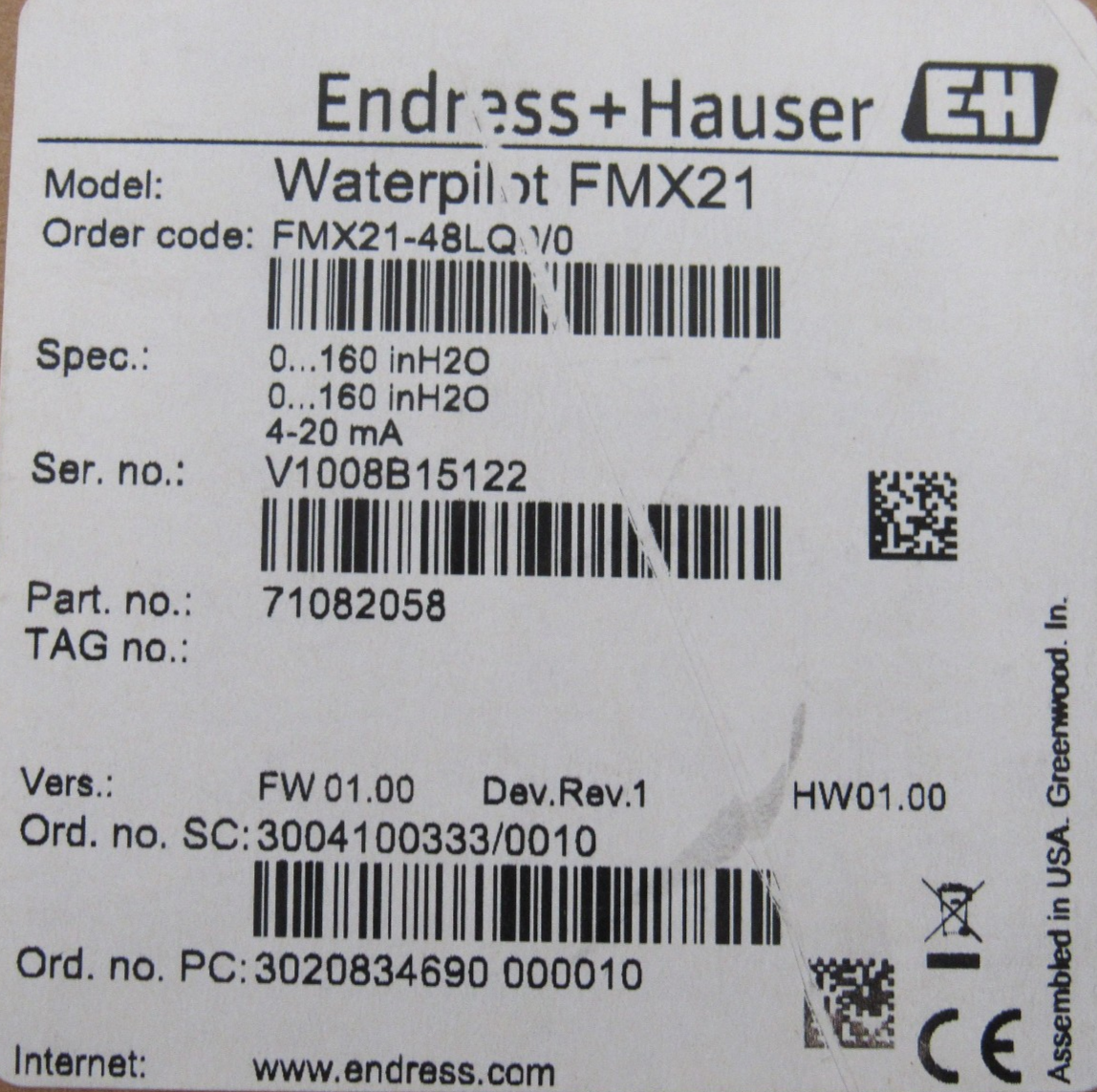 NEW ENDRESS HAUSER FMX21 WATERPILOT HYDROSTATIC LEVEL MEASUREMENT FMX21 ...