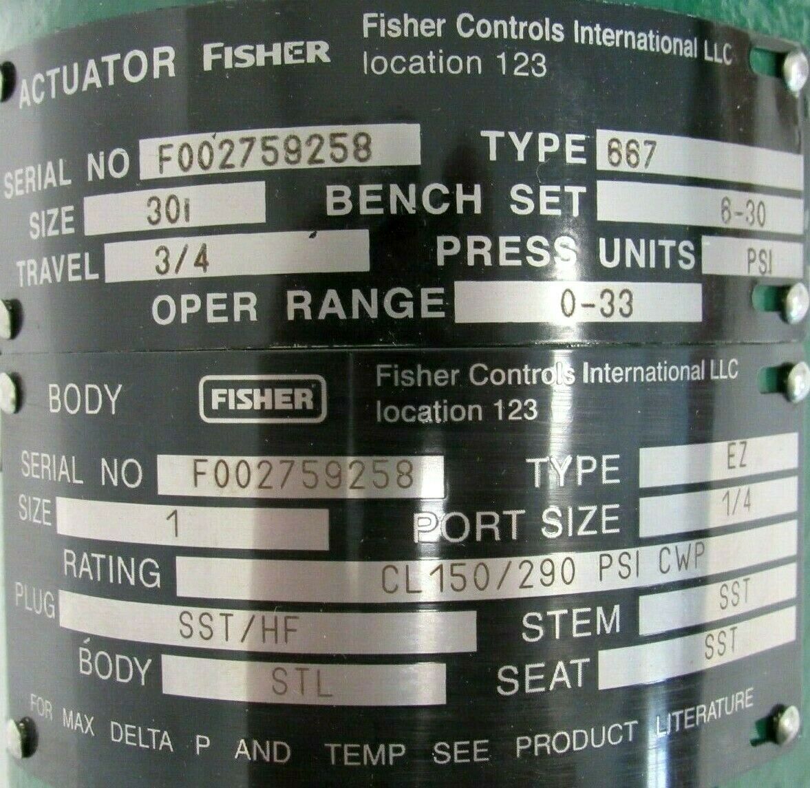 NEW FISHER DVC6200 CONTROL VALVE TYPE 667 SIZE 30I EZ 0-33PSI 1" BORE 4 ...
