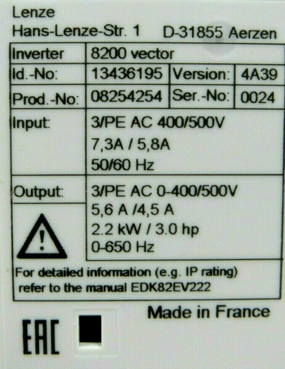 NEW LENZE E82EV222K4C INVERTER 8200 VECTOR 2.2KW - SB Industrial Supply ...