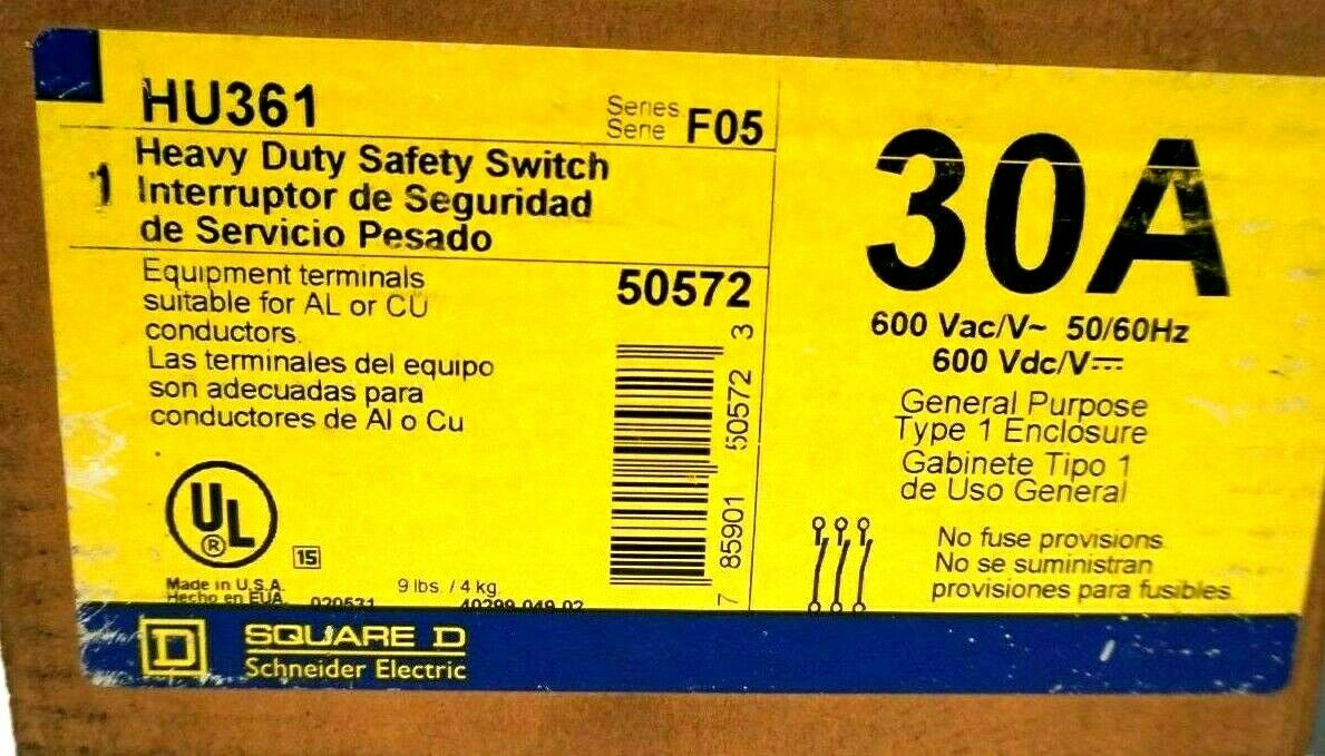 NEW SQUARE D HU361 HEAVY DUTY SAFETY SWITCH 30A SER.F05 - SB Industrial ...