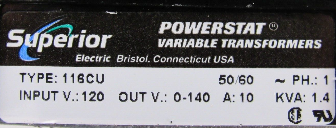 NEW SUPERIOR 116CU POWERSTAT VARIABLE TRANSFORMER - SB Industrial ...