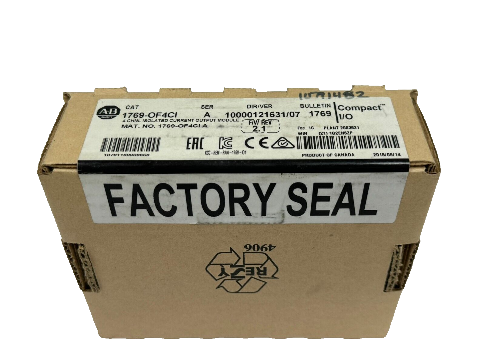 ALLEN BRADLEY 1769-OF4CI ISO. CURRENT MODULE SER. A F/W: 2.1 NEW SEALED ...