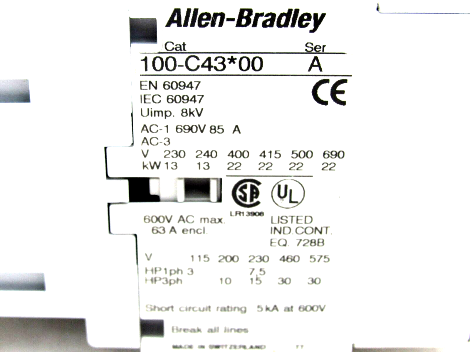 NEW ALLEN BRADLEY 100-C43*00 CONTACTOR SERIES A 100C4300 - SB ...