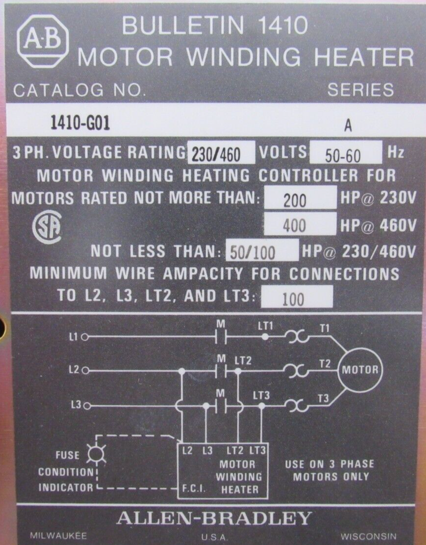 NEW ALLEN BRADLEY 1410-G01 MOTOR WINDING HEATER SER.A 1410G01 - SB ...