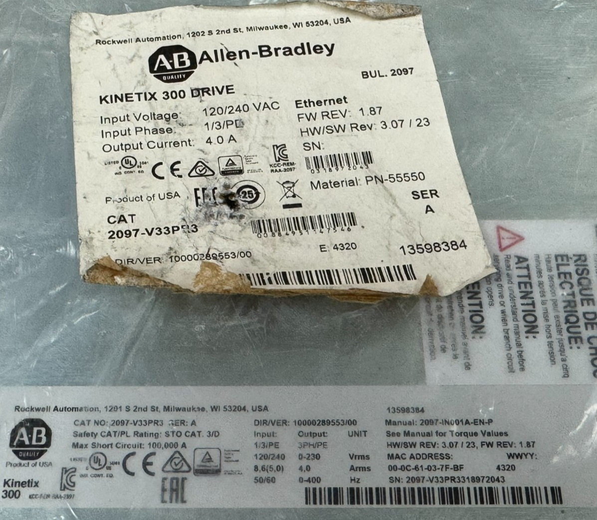 NEW ALLEN BRADLEY 2097-V33PR3 KINETIX 300 SERVO DRIVE SER. A 2097V33PR3 ...