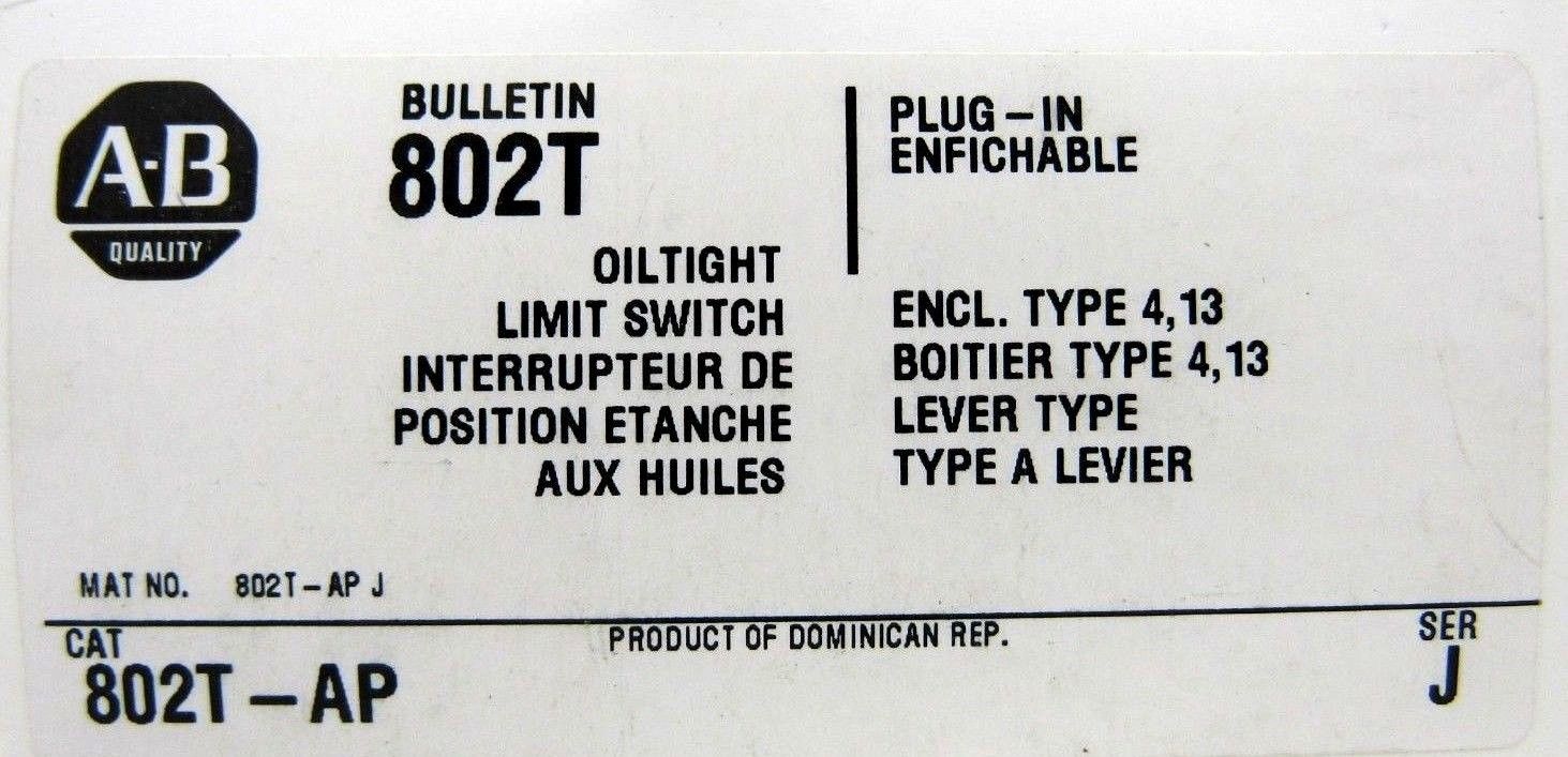 NEW ALLEN BRADLEY 802T-AP LIMIT SWITCH 802TAP SER J - SB Industrial ...
