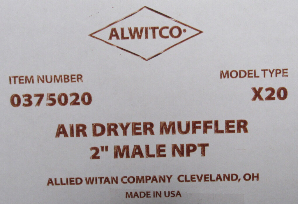 NEW ALWITCO 0375020 AIR DRYER MUFFLER 2" MALE X20 - SB Industrial ...