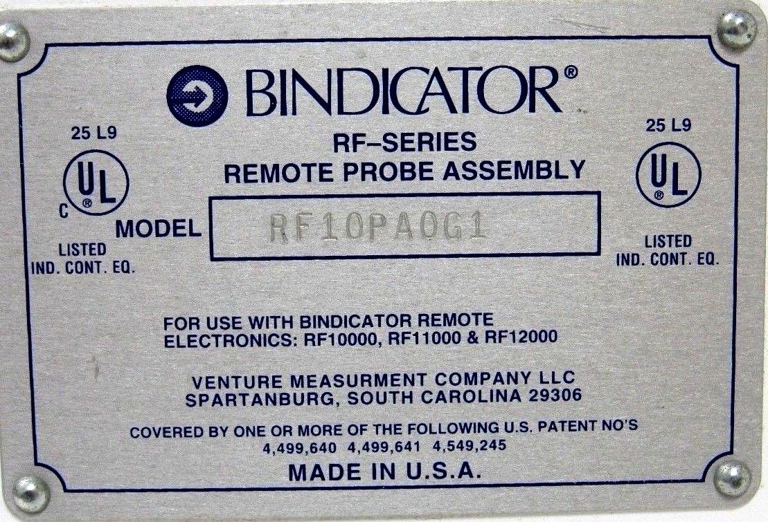 NEW BINDICATOR RF10PA0G1 REMOTE PROBE ASSEMBLY RF SERIES - SB ...
