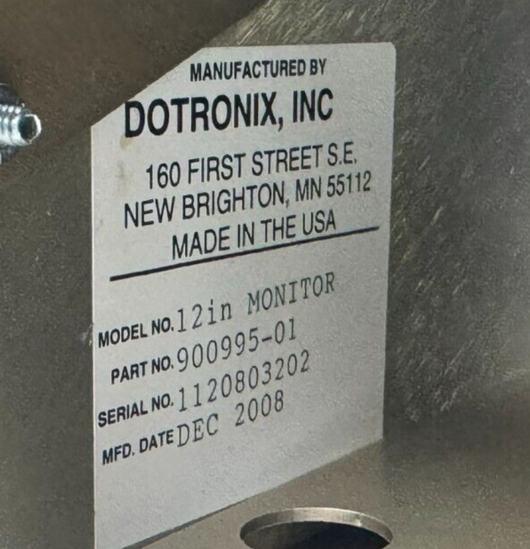 NEW DOTRONIX 900995-01 MONITOR 12IN. S3111P4A2L6 90099501 - SB ...