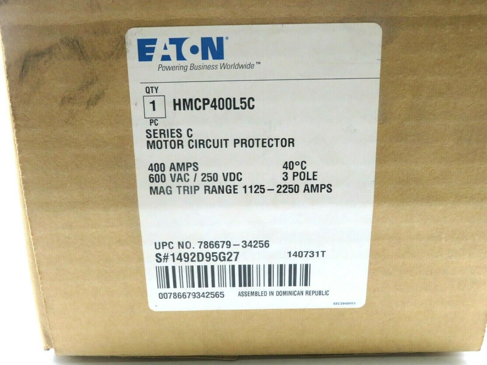 NEW EATON HMCP400L5C MOTOR CIRCUIT PROTECTOR SERIES C 400AMP 600VAC ...