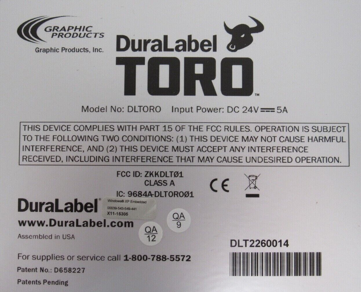 NEW GRAPHIC PRODUCTS DURALABEL TORO LABEL PRINTER DLTORO - SB ...