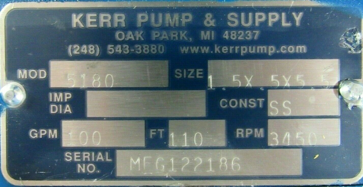 NEW KERR 5180 CENTRIFUGAL PUMP 5HP 1.5x.5x5.5 100GPM EBARA 230/460V 3U ...