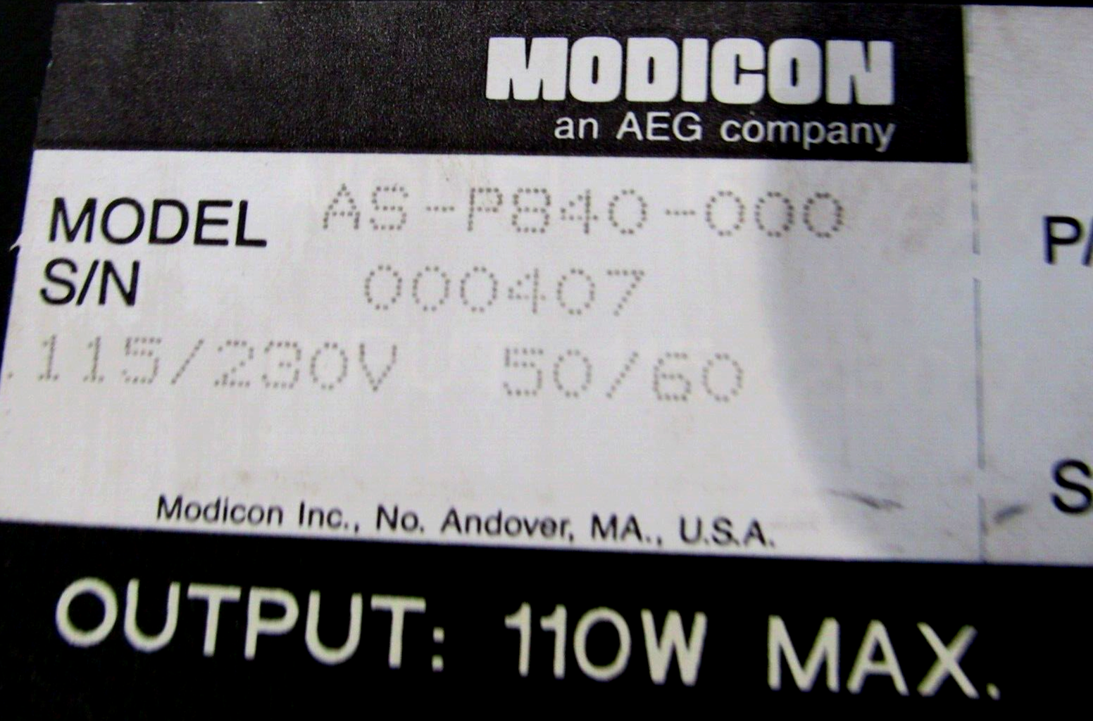 NEW MODICON AS-P840-000 POWER SUPPLY MODULE 115/230V 50/60A - SB ...