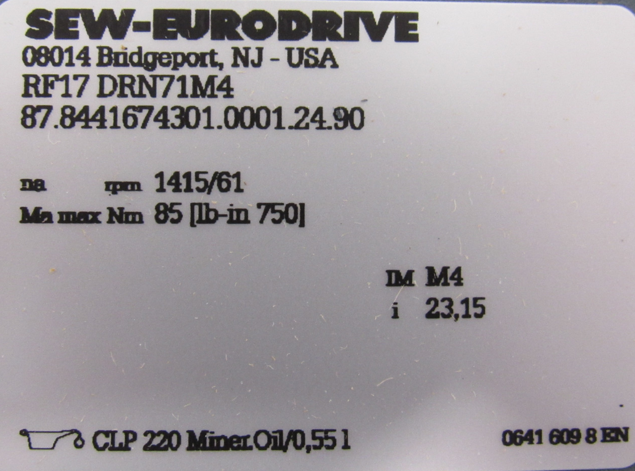 NEW SEW EURODRIVE RF17 DRN71M4 GEARMOTOR 23:15 RF17DRN71M4 - SB ...