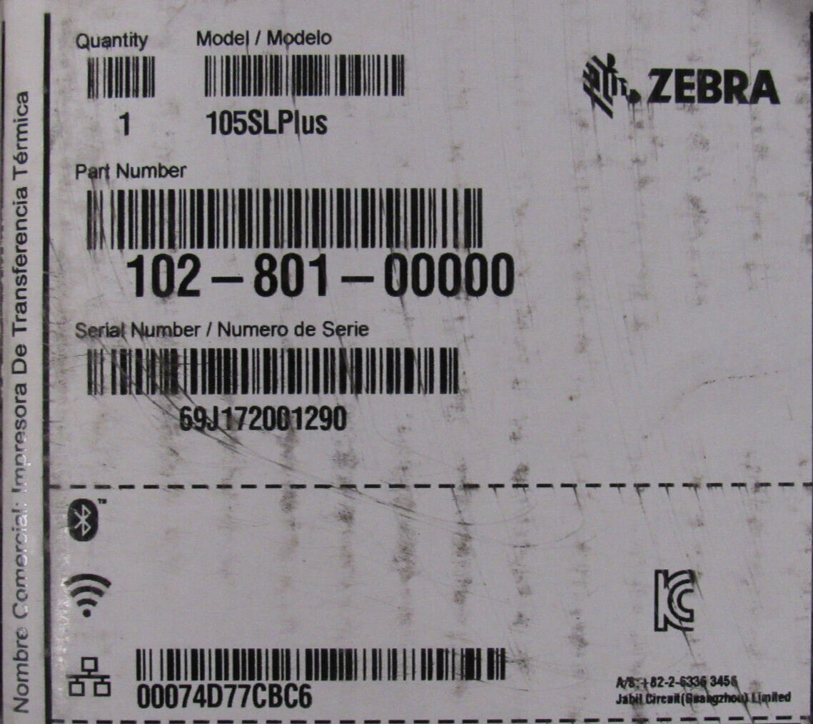 NEW ZEBRA 102-801-00000 THERMAL PRINTER 10280100000 105SL PLUS - SB ...