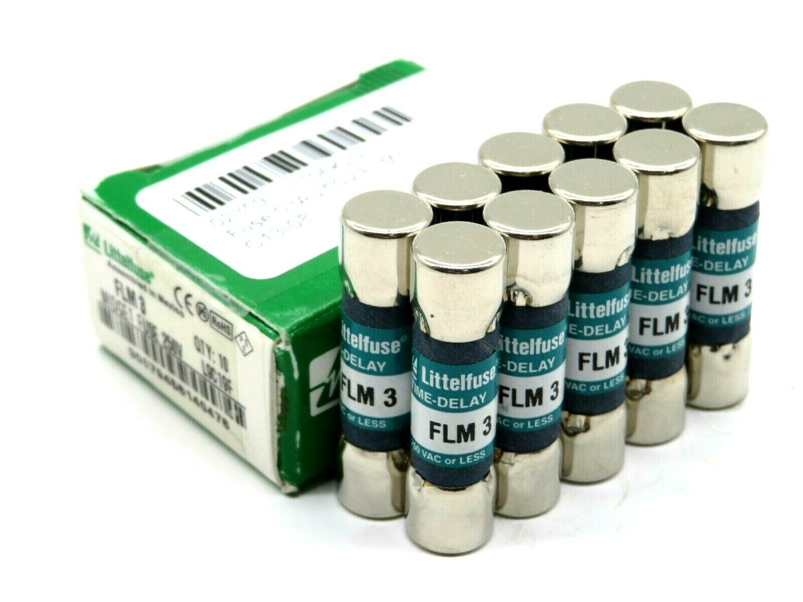 10 NEW LITTELFUSE FLM-3 MIDGET FUSE 250V FLM3 - SB Industrial Supply, Inc.