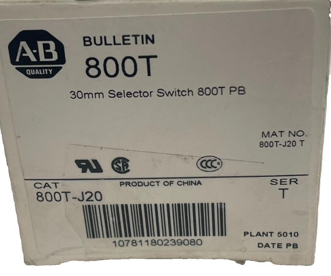 ALLEN BRADLEY 800T-J20 SELECTOR SWITCH SWITCH SER. T 800TJ20 NEW ...