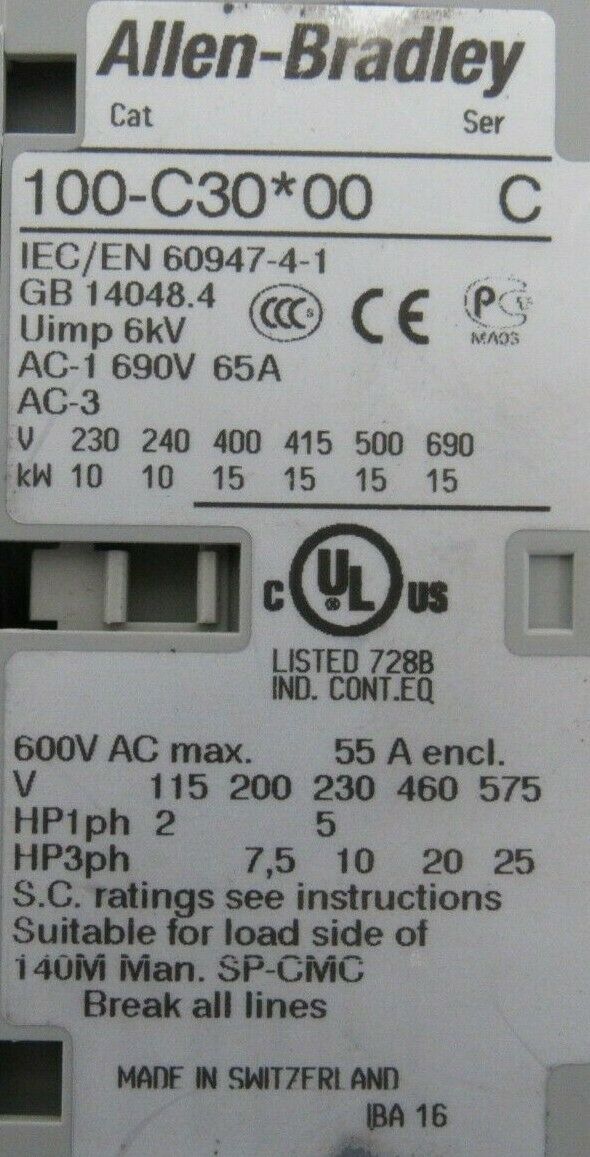 NEW ALLEN BRADLEY 100-C30*00 CONTACTOR SER.C 100C3000 - SB Industrial ...