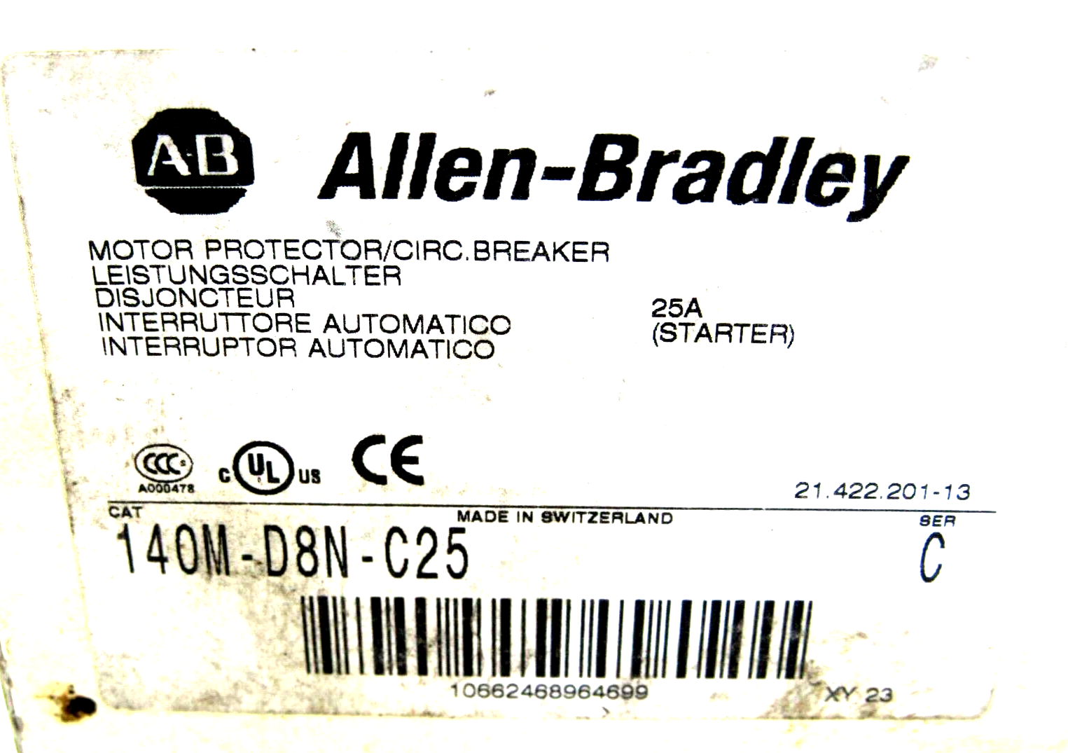 NEW ALLEN BRADLEY 140M-D8N-C25 CIRCUIT BREAKER SERIES C 140MD8NC25 - SB ...