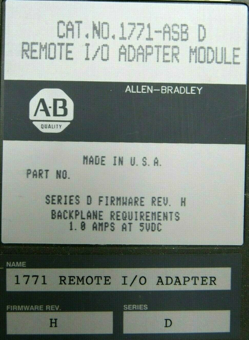 NEW ALLEN BRADLEY 1771-ASB-D REMOTE I/O ADAPTER MODULE 1771ASBD SERIES ...
