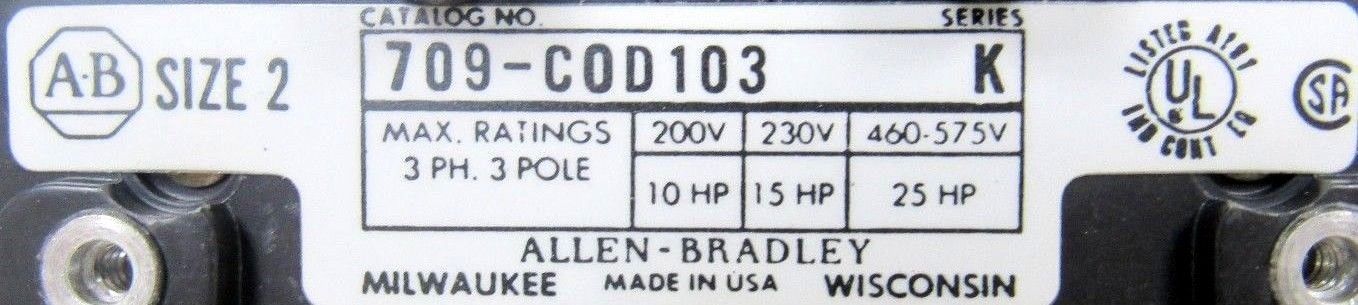 NEW ALLEN BRADLEY 709-C0D103 STARTER 709-CAD 709C0D103 SERIES K SIZE 2 ...
