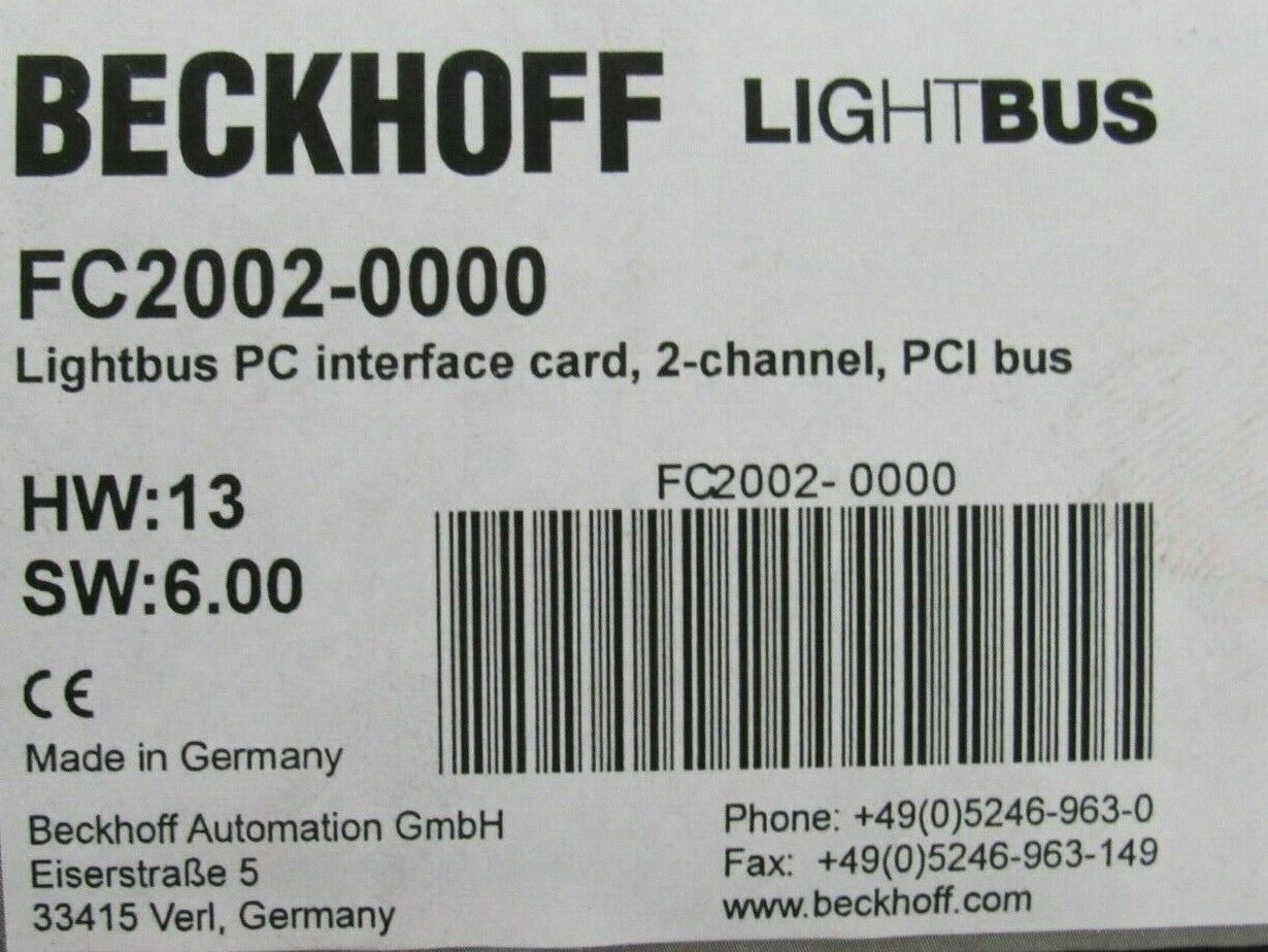 NEW BECKHOFF FC2002 LIGHTBUS INTERFACE CARD FC2002-0000 - SB Industrial ...