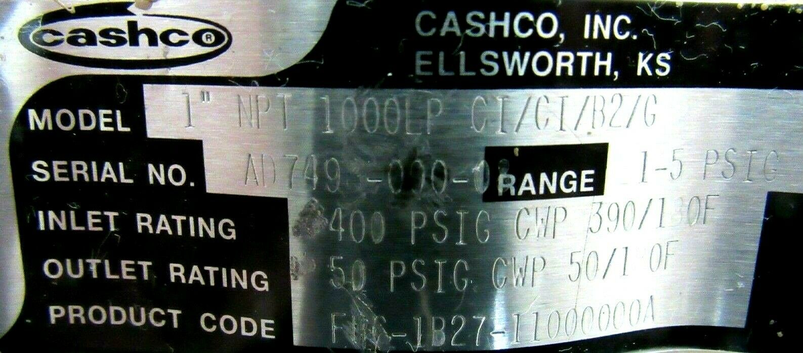 NEW CASHCO FB6-1B27-11000000A PRESSURE REDUCING VALVE 1" NPT 1000LP CI ...