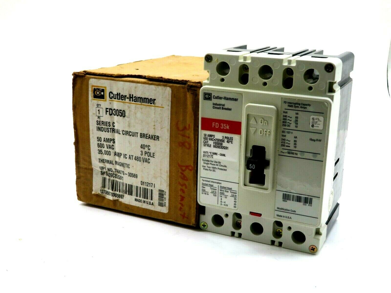 NEW CUTLER HAMMER FD3050 CIRCUIT BREAKER 50A 3P FD 35K SERIES C - SB ...