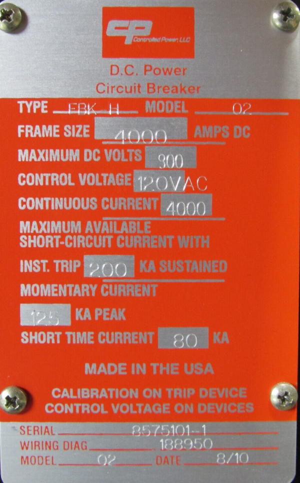 NEW DC POWER FBK-H-02 CIRCUIT BREAKER 4000A 800V 2-POLE DC HSTS-3 - SB ...