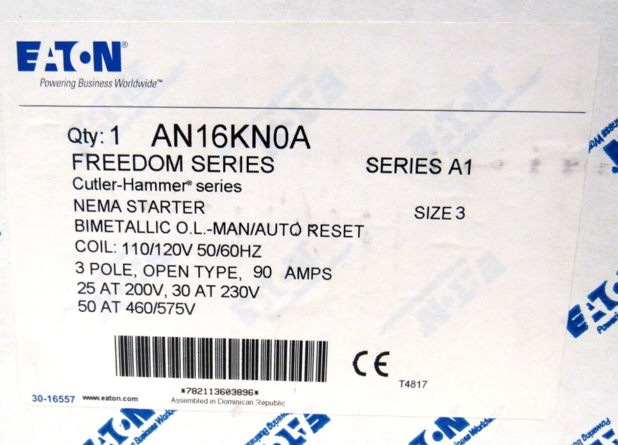 NEW EATON CUTLER HAMMER AN16KN0A STARTER SIZE 3 SER.A1 - SB Industrial ...