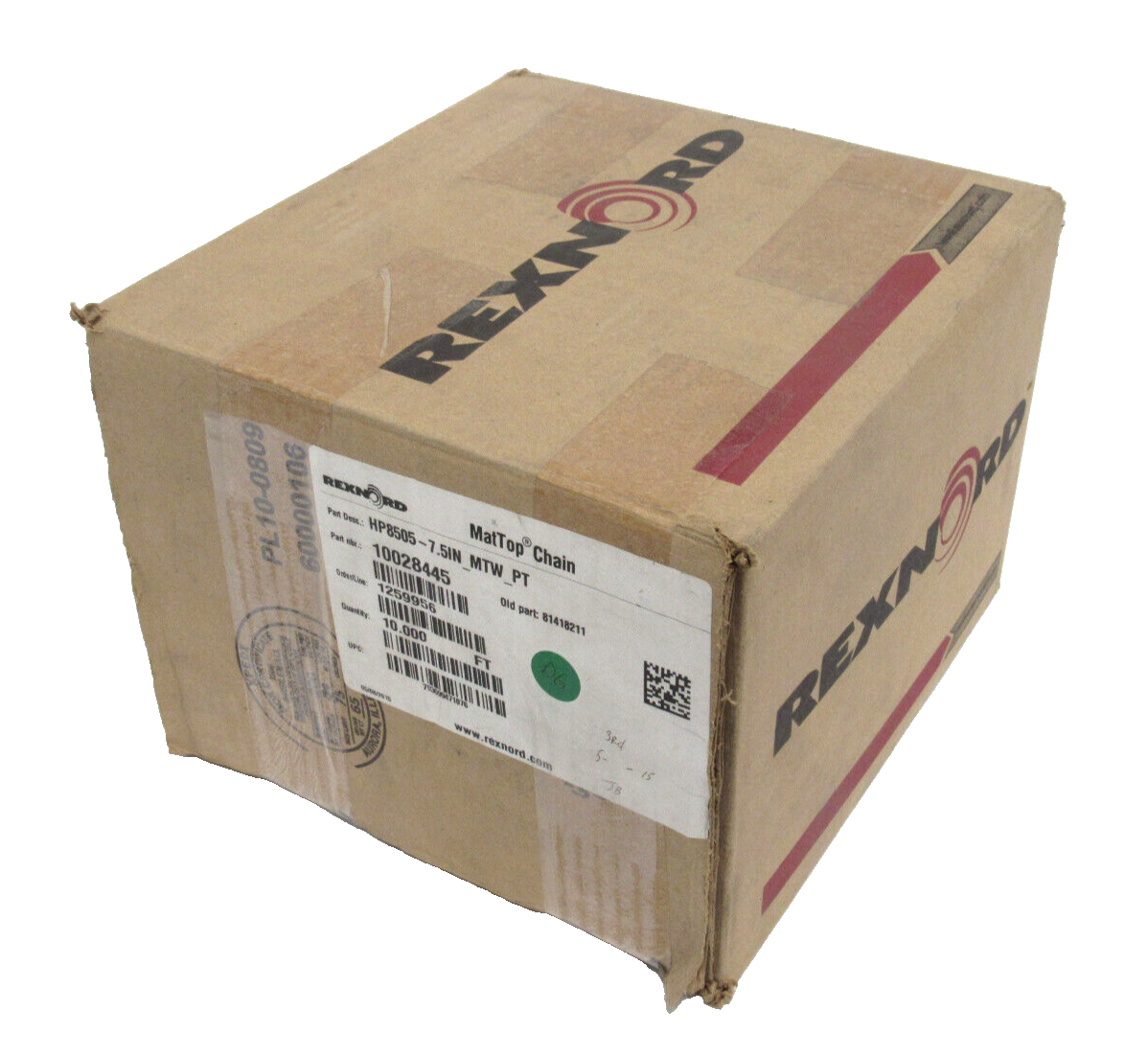NEW REXNORD 10028445 MAT TOP CONVEYOR CHAIN HP8505-7.5IN MTW PT 10FT ...