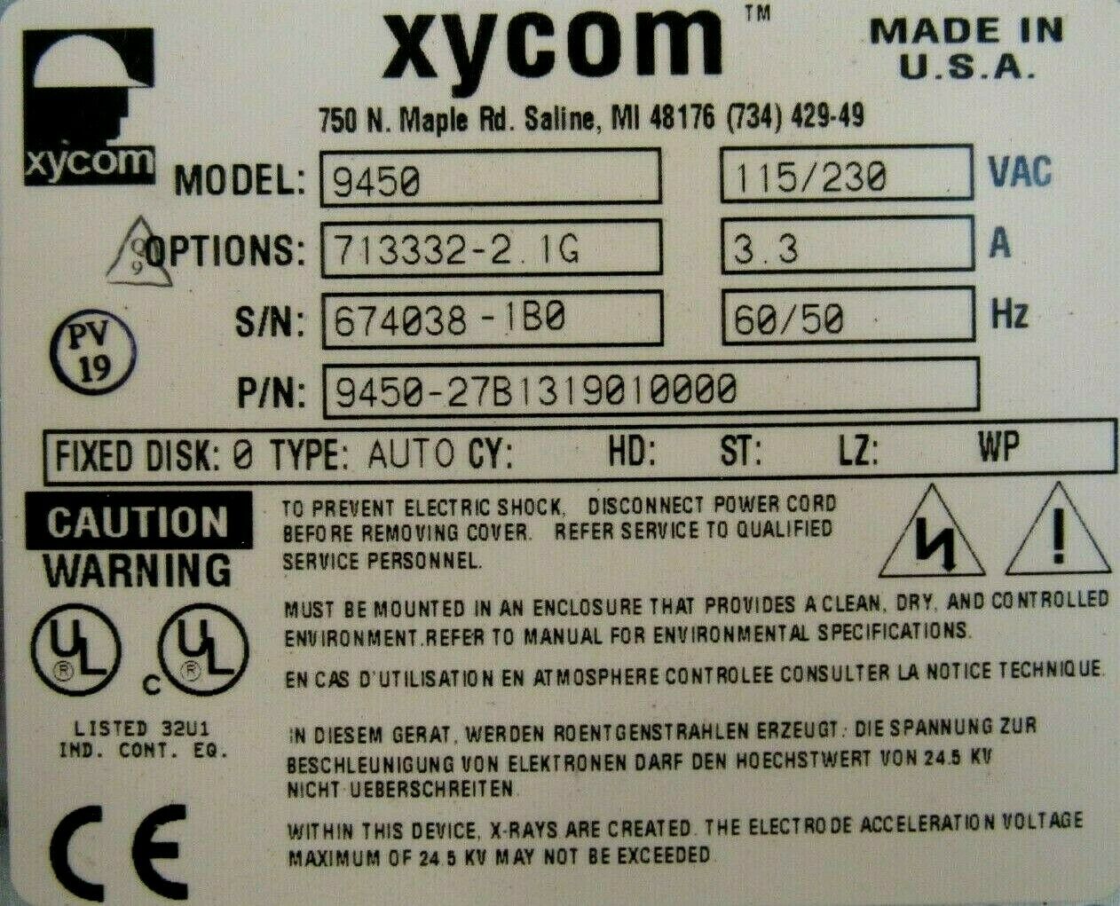 NEW XYCOM 9450-27B1319010000 OPERATOR PANEL 945027B1319010000 - SB ...