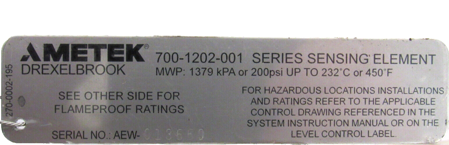 NEW AMETEK 700-1202-001 SENSING ELEMENT 7001202001 - SB Industrial ...