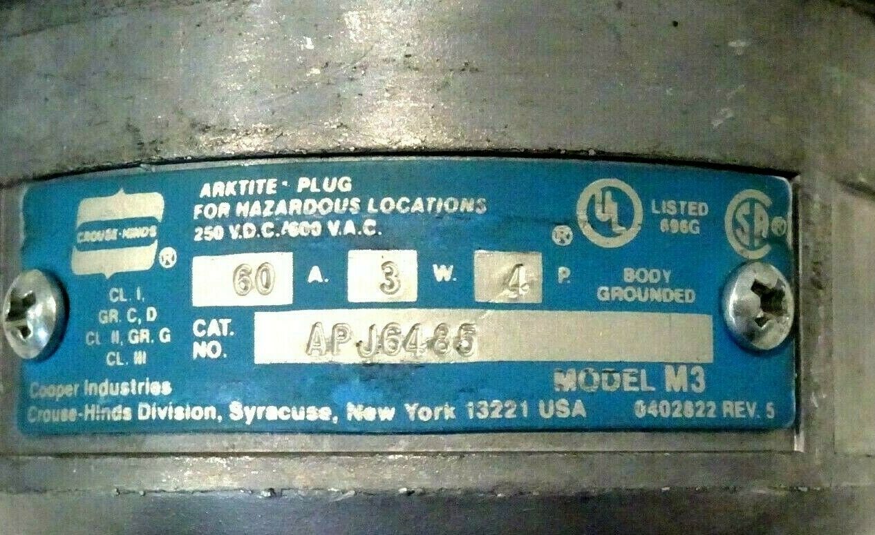 NEW COOPER CROUSE HINDS APJ6485 PLUG MODEL M3 - SB Industrial Supply, Inc.