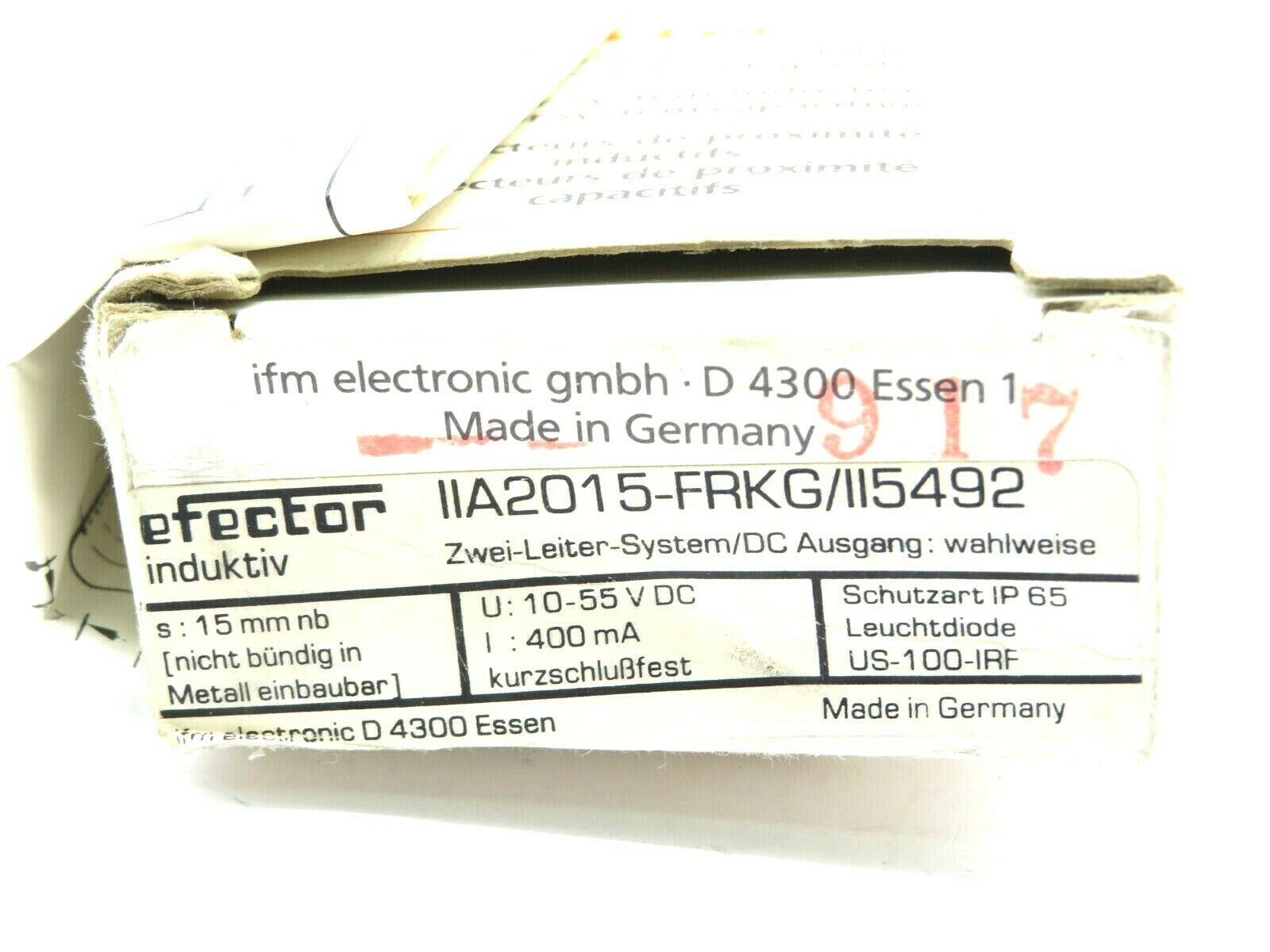 NEW EFECTOR II5492 INDUCTIVE SENSOR IIA2015-FRKG/US-100-IRF-II5492 - SB ...