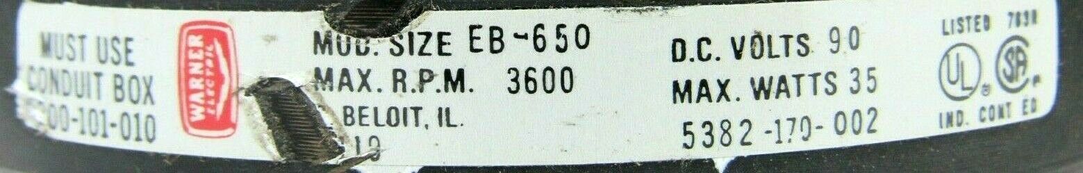 NEW WARNER ELECTRIC EB-650 BRAKE 90VDC EB650 - SB Industrial Supply, Inc.