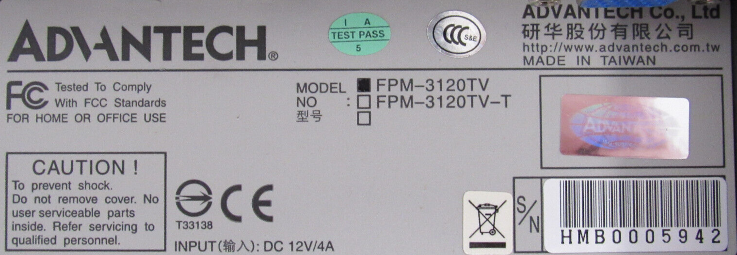 NEW ADVANTECH FPM-3120TV OPERATOR INTERFACE FPM3120TV - SB Industrial ...