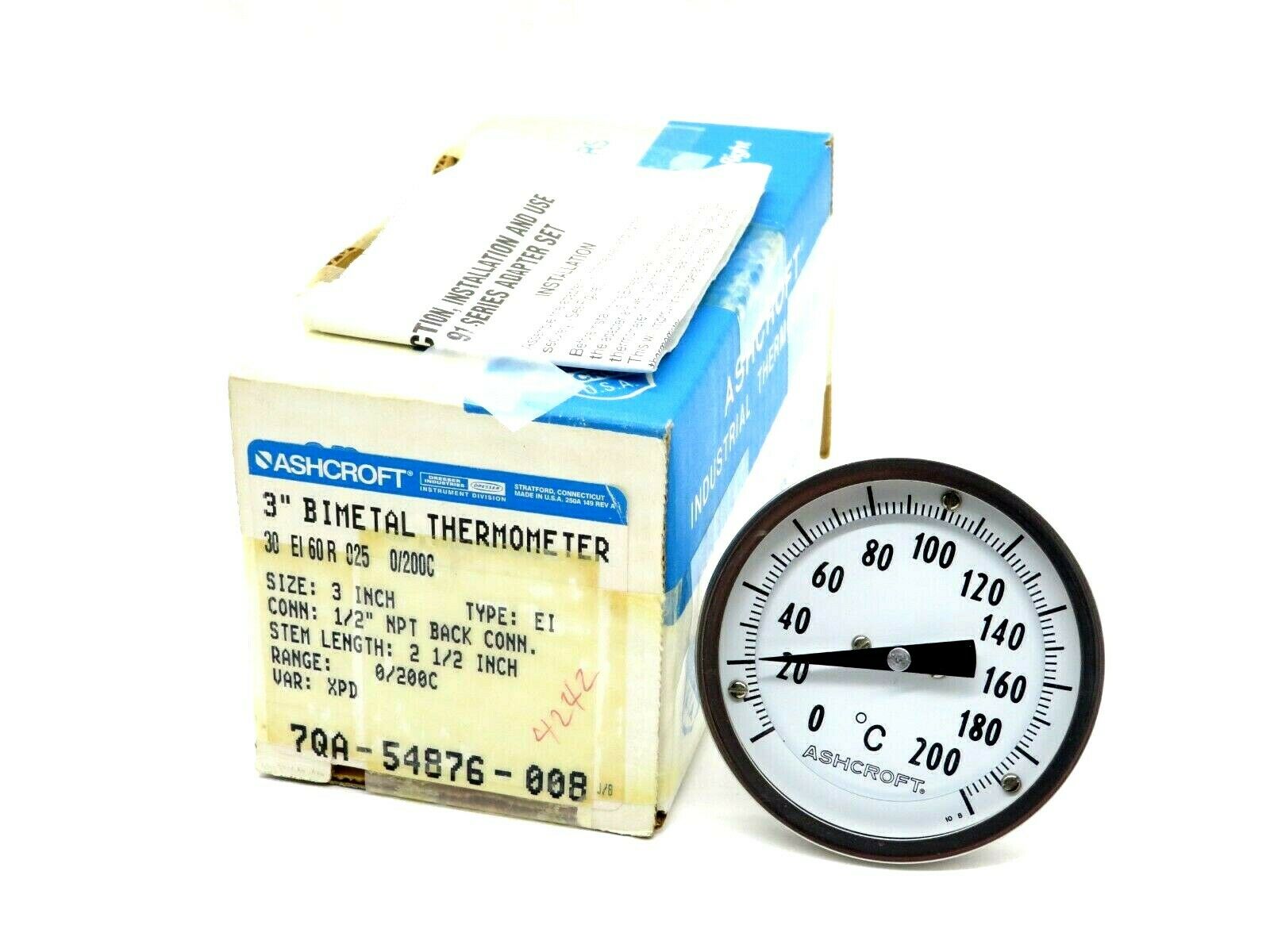 NEW ASHCROFT 30EL60R0250/200C 3 INCH BIMETAL THERMOMETER ...