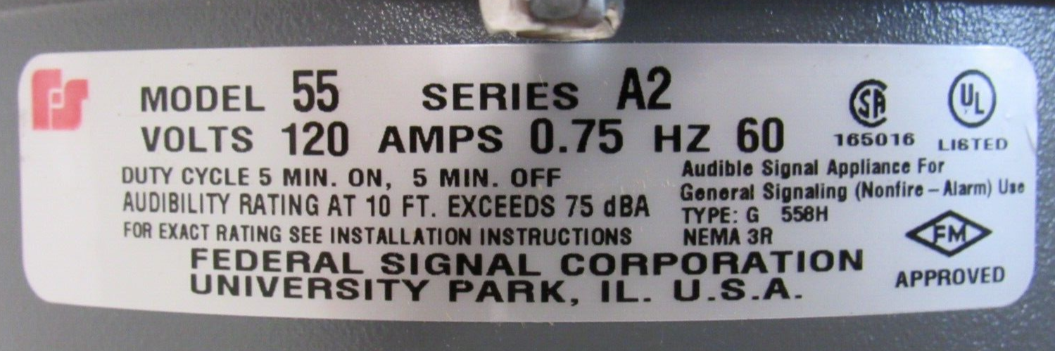 NEW FEDERAL SIGNAL 55-120-1 RESONATING HORN 120VAC GRAY 551201 - SB ...