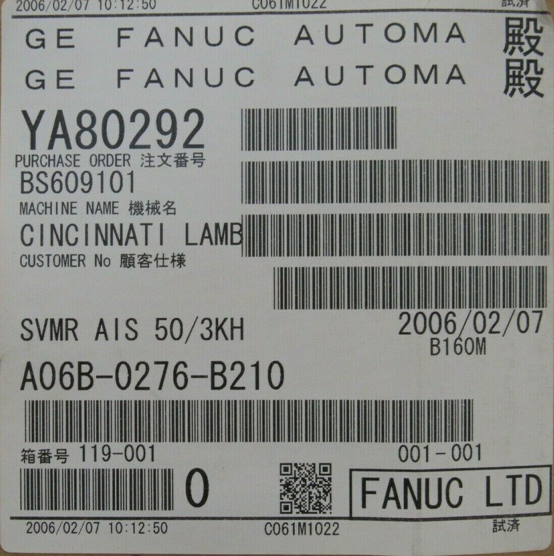 NEW GE FANUC A06B-0276-B210 SERVO MOTOR 50/3000HV A06B0276B210 - SB ...