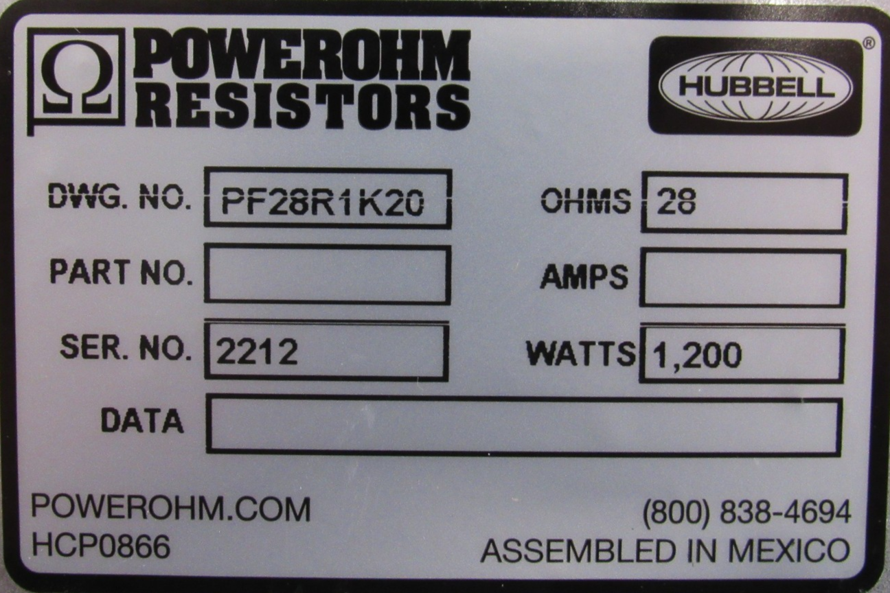 NEW HUBBELL PF28R1K20 BRAKING RESISTOR 28 OHMS 1200W - SB Industrial ...