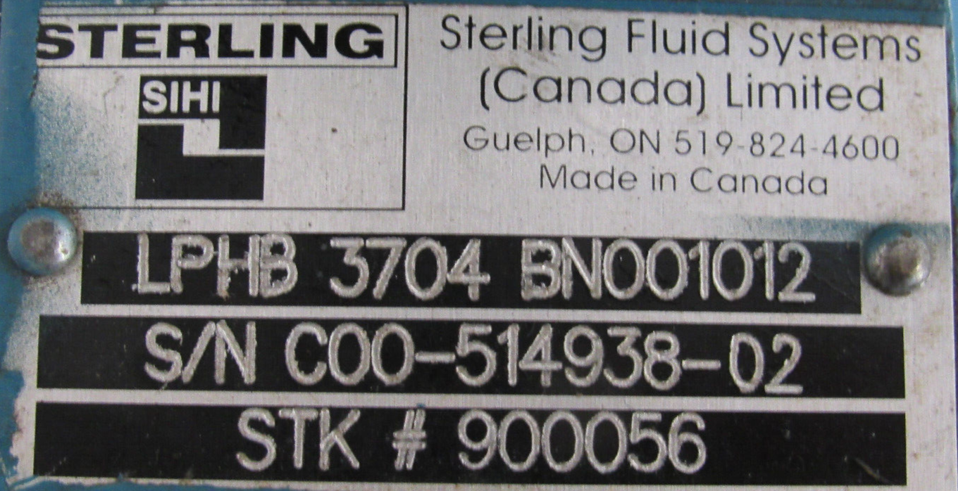 NEW STERLING LPHB-3704-BN001012 LIQUID RING VACUUM PUMP 900056 7/8" DIA ...