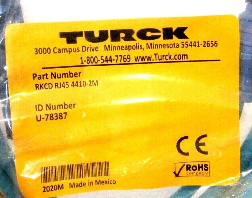 NEW TURCK RKCD RJ45 4410-2M CORDSET U-78387 RKCDRJ4544102M - SB ...
