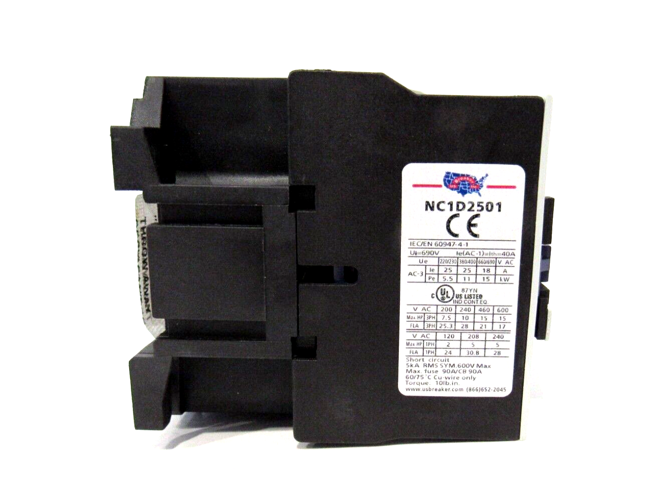NEW US BREAKER INC. NC1D2501 CONTACTOR 120V - SB Industrial Supply, Inc.