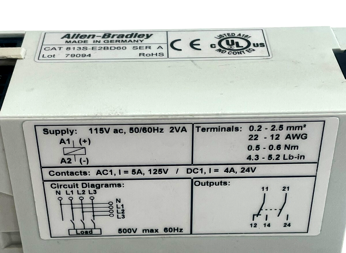 A / B 813S-E2BD60 PHASE MONITOR SER. A 115V 50/60HZ NEW, SURPLUS - SB ...