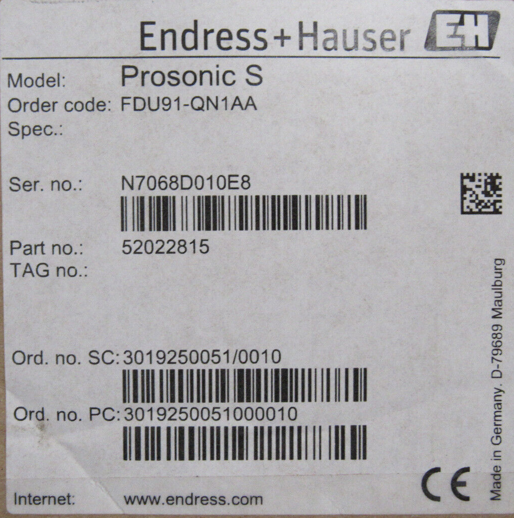 NEW ENDRESS HAUSER FDU91-QN1AA PROSONIC S LEVEL SENSOR ULTRASONIC ...